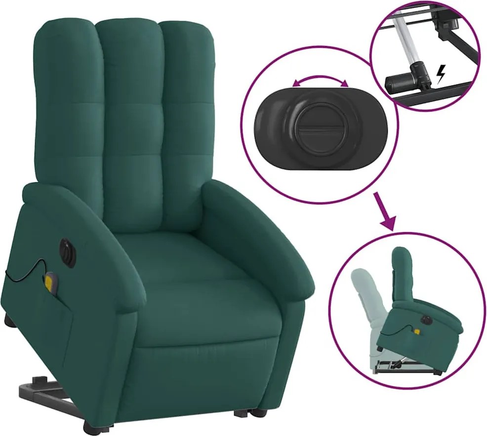 Elektrické zvedací masážní polohovací křeslo zelené textil 3204134