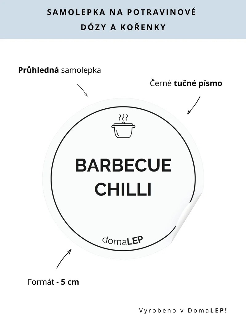 Samolepka na kořenky BARBECUE CHILLI průhledná 5 cm tučné písmo