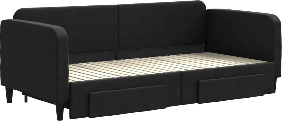 Válenda s přistýlkou a zásuvkami černá 90 x 200 cm textil 3196854