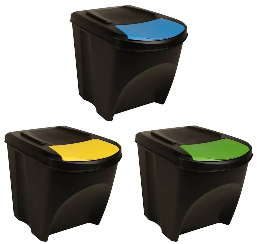 Stohovatelné odpadkové koše 3 ks antracitové 75 l 316184