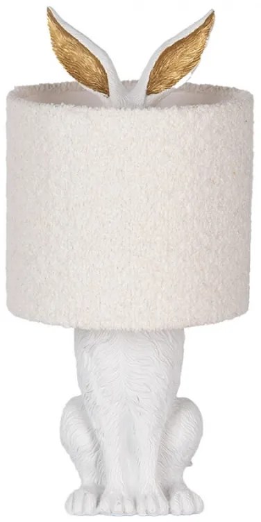 Bílo-zlatá stolní lampa králík s bílým režným stínidlem Konijn – 20x43 cm