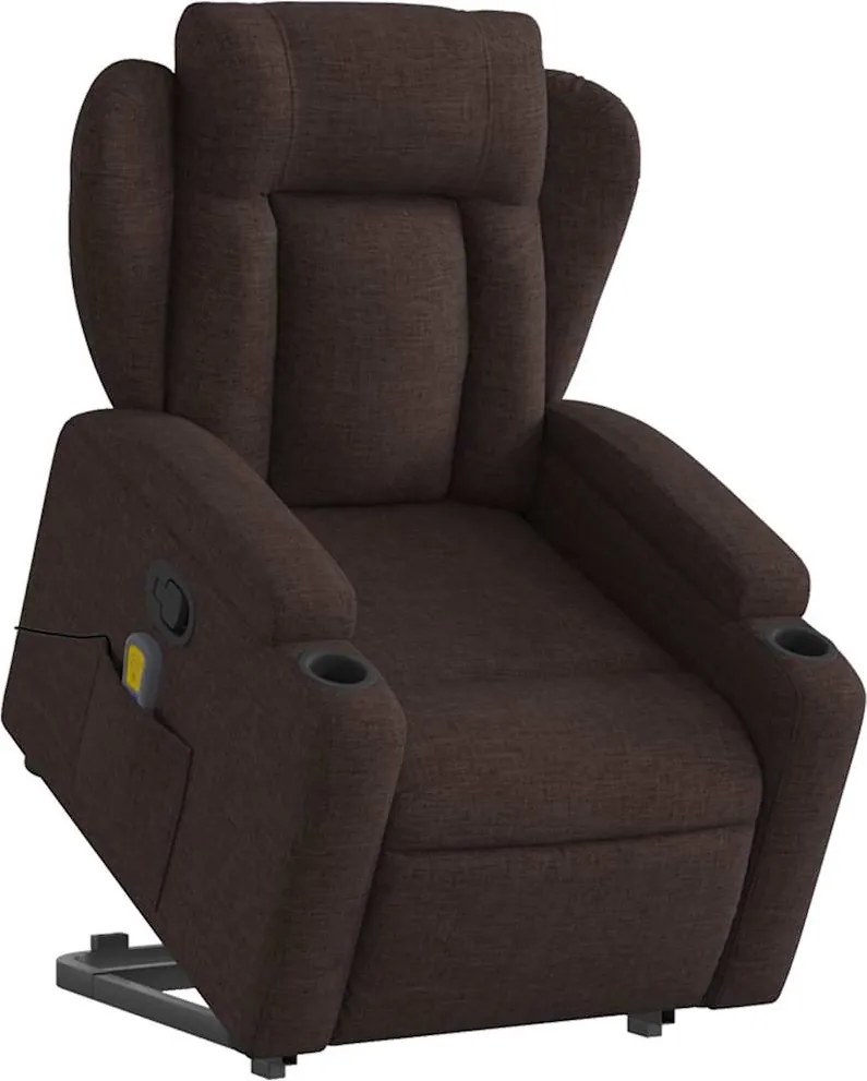 Zvedací masážní polohovací křeslo tmavě hnědé textil 3204499