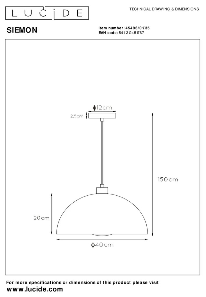 Lucide 45496/01/35 závěsné svítidlo Siemon, modré, E27, ø40cm