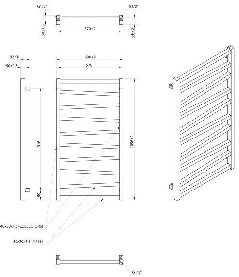 Sapho - Koupelnový radiátor ZIG 497W 60x109 cm černá