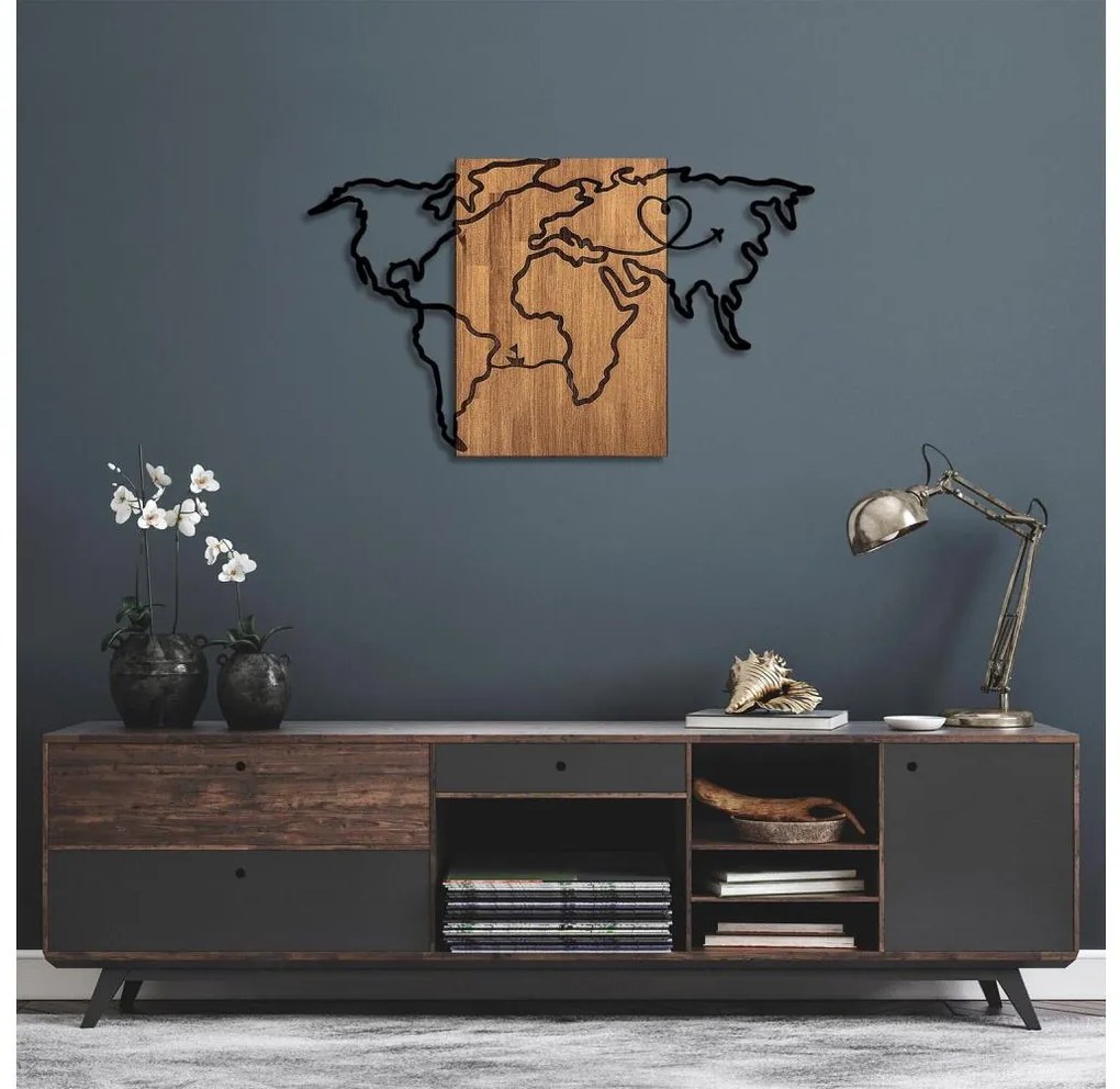 Asir Nástěnná dekorace 118x70 cm mapa dřevo/kov 899SKL2303
