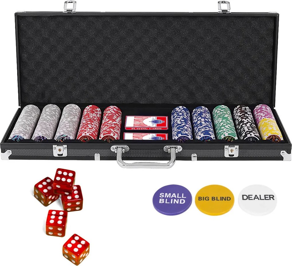 Costway 500-dílná kasino pokerová sada s žetony a hracími kartami