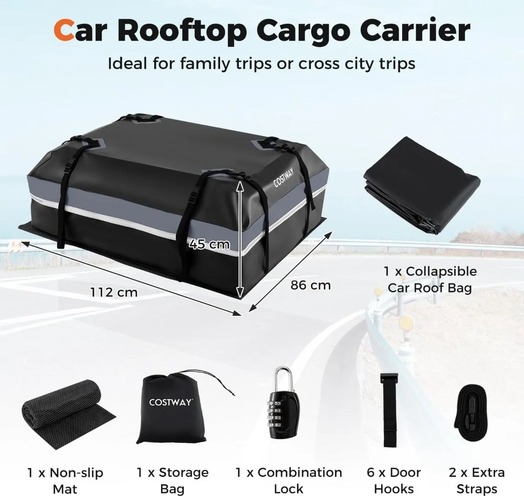 Costway 450 L střešní box na auto s protiskluzovou podložkou a 6