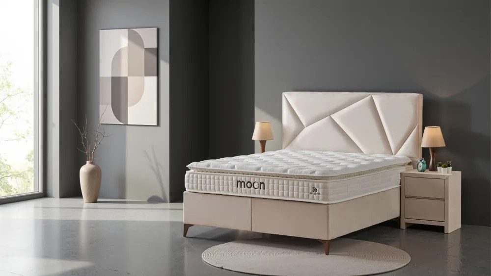 Čalouněná postel MOON - béžová 180 × 200 cm