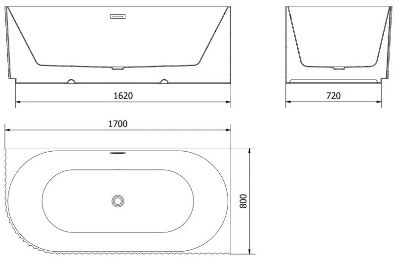 Mexen Gia, volně stojící rohová vana, drážkovaná, pravá, 170 x 80 cm, bílá lesklá, grafitová matná, 52701708000P-95