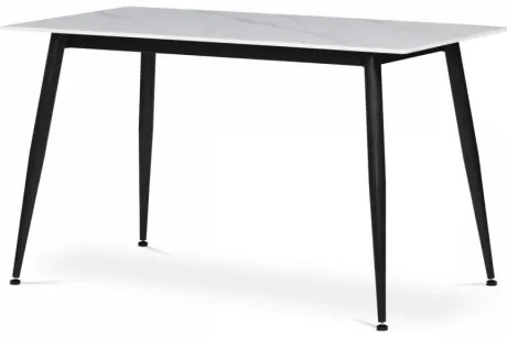 Jídelní stůl 130x70x76 slinutý kámen imitace matný mramor černé kovové nohy HT-403M WT