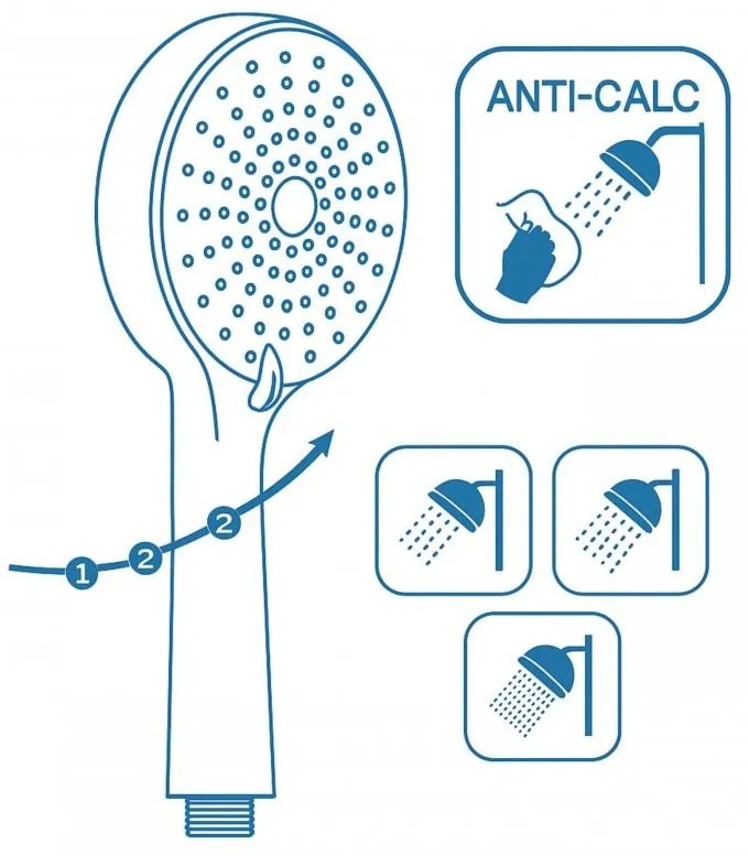 Erga Fanki, 3-funkční ruční sprchová hlavice, chrom, ERG-YKA-BP.FANKI-CHR