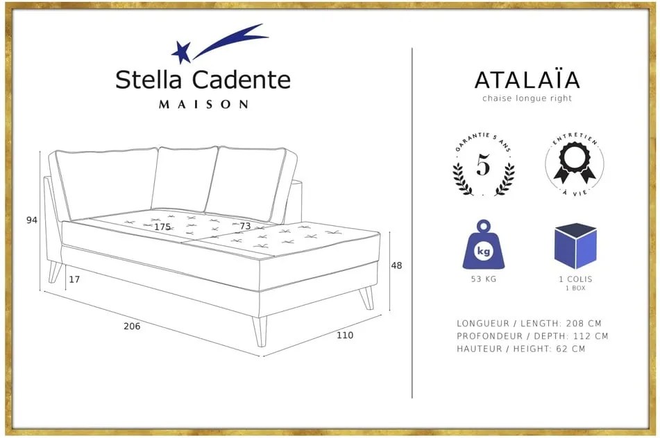 Pudrově růžová lenoška s krémovým lemováním Stella Cadente Maison Atalaia, levá strana
