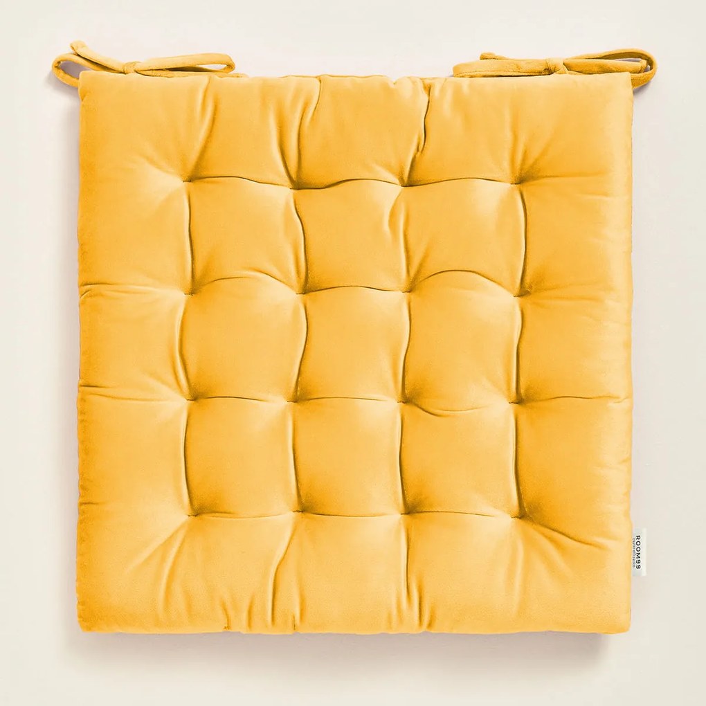 Room99 Polštář na židle/Podsedák s vázáním Nova 40 x 40 cm Velvet Jednobarevný Barva: Hořčicová