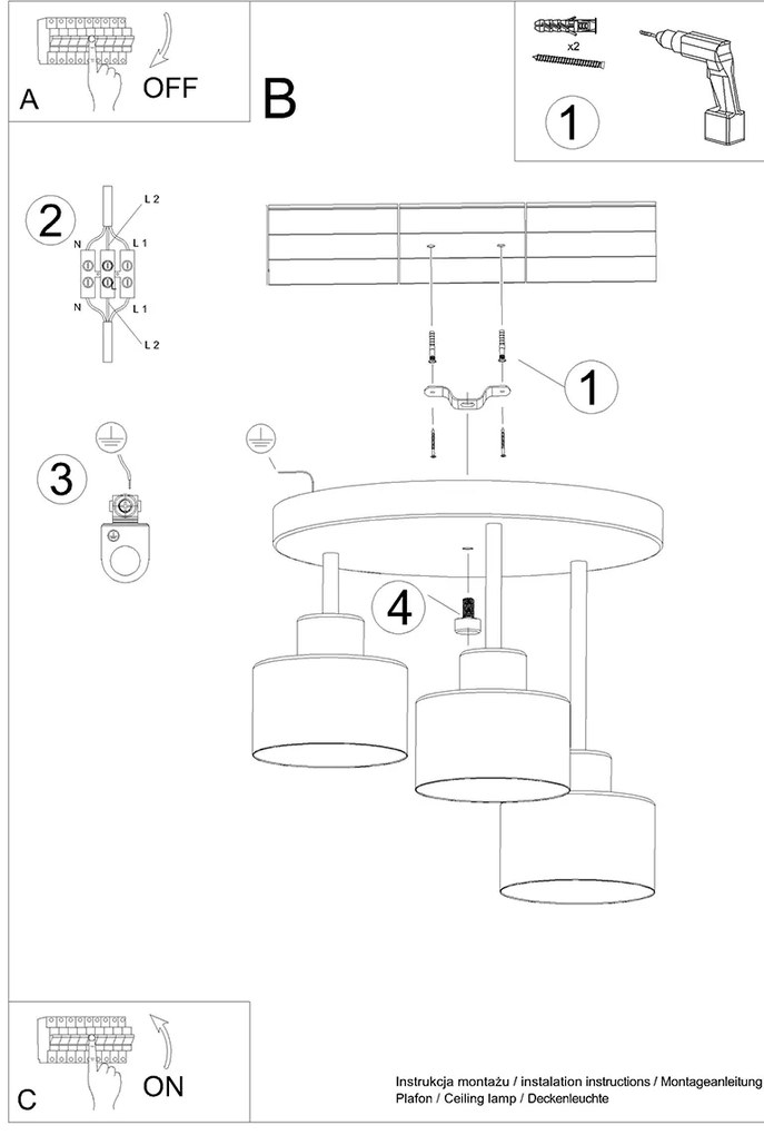 Stropní svítidlo Savar, 3x černé kovové stínítko