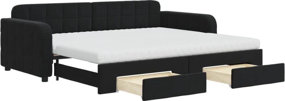 Válenda s přistýlkou a zásuvkami černá 90 x 200 cm samet 3197005