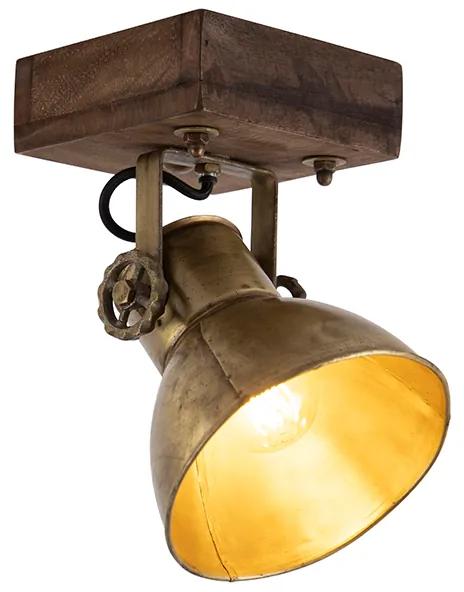 Průmyslové stropní bodové svítidlo bronzové se dřevem 18 cm - Mango