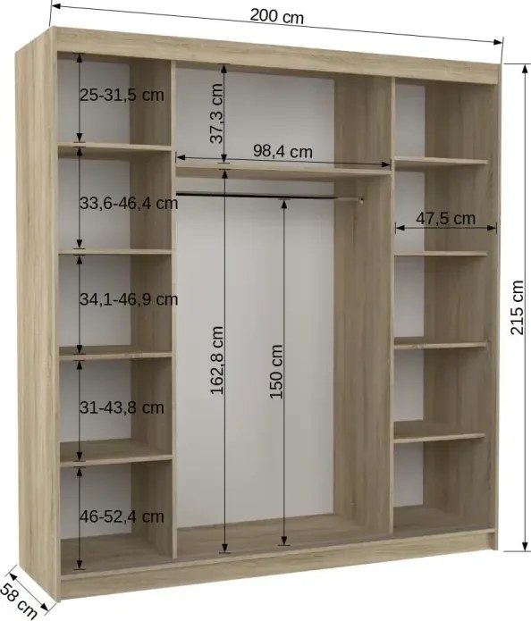 Skříň s posuvnými dveřmi ESTEVA 200 bílá – sonoma