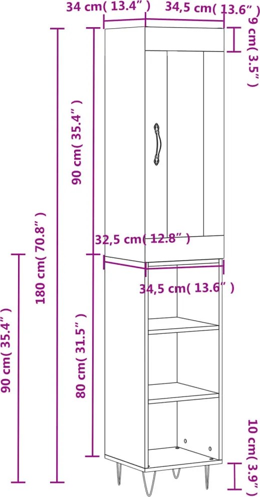 vidaXL Skříň highboard 34,5 x 34 x 180 cm kompozitní dřevo [3199399] Barva: Betonová šedá