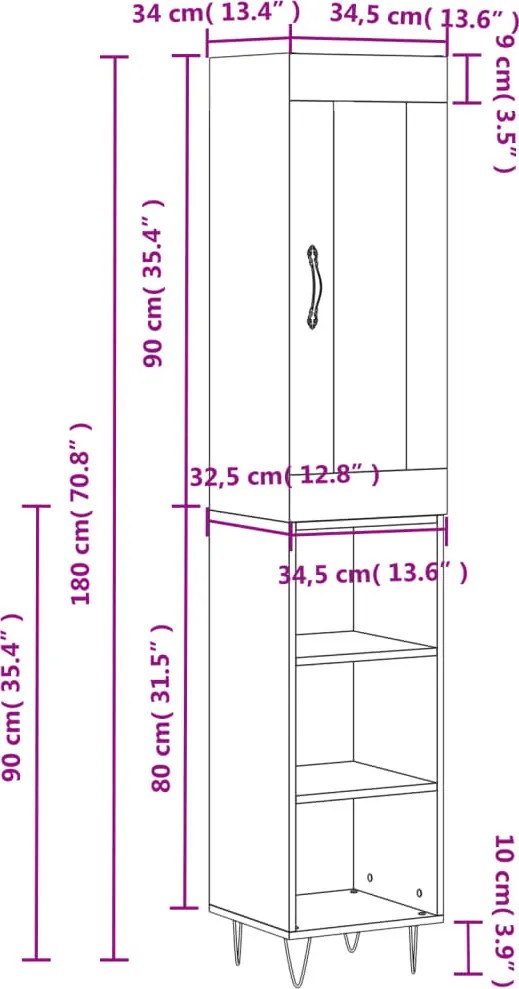 vidaXL Skříň highboard 34,5 x 34 x 180 cm kompozitní dřevo [3199399] Barva: kouřový dub