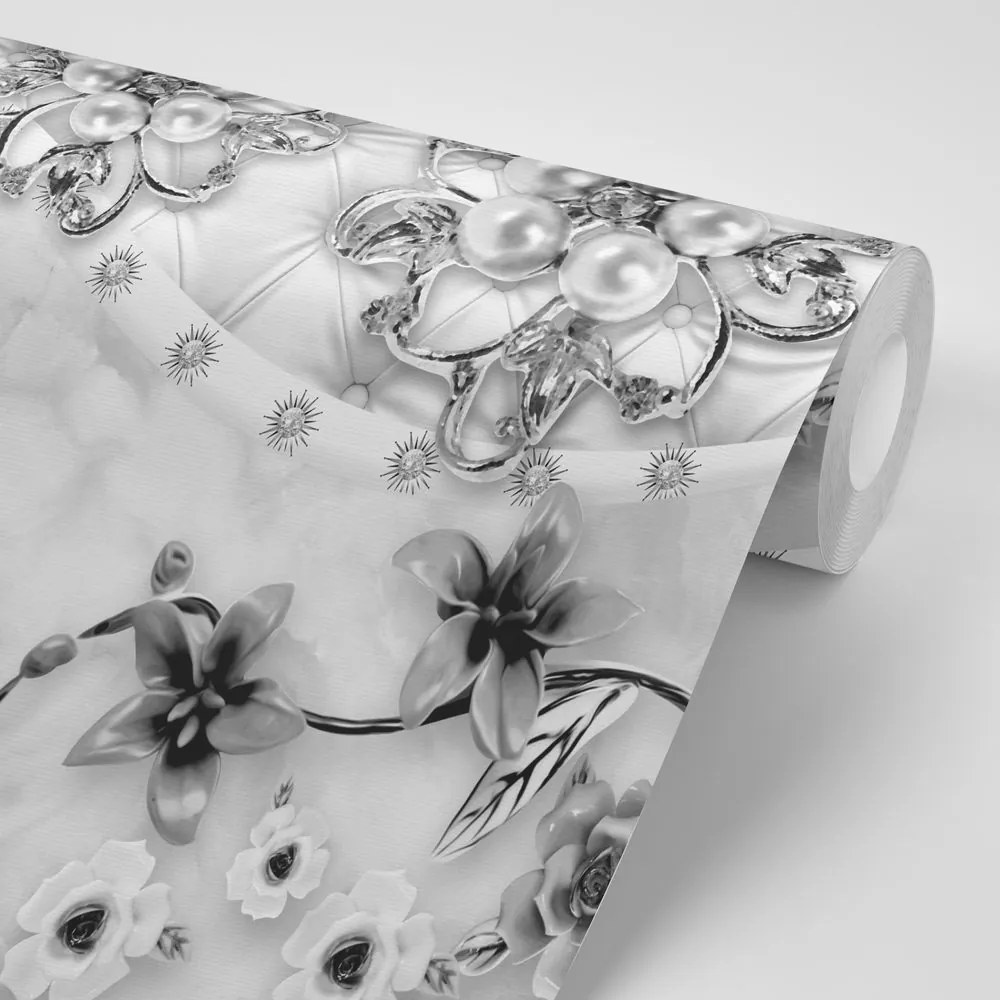 Tapeta černobílé květinové šperky