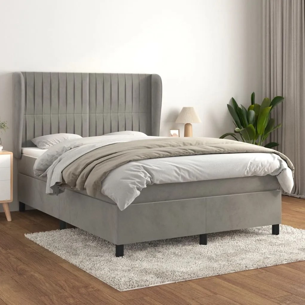 Box spring postel s matrací světle šedá 140x200 cm samet