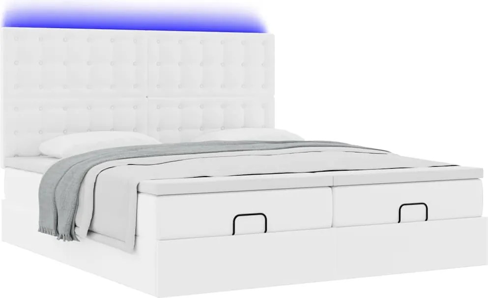 Osmanský postel s matracemi&LED čistě bílý 160x200cm umělá kůže 3314499
