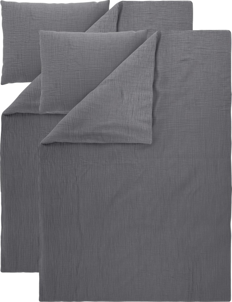 Livarno® Sada mušelínového ložního povlečení, 140 x 200 cm, 70 x 90 cm, 2dílná, tmavě šedá