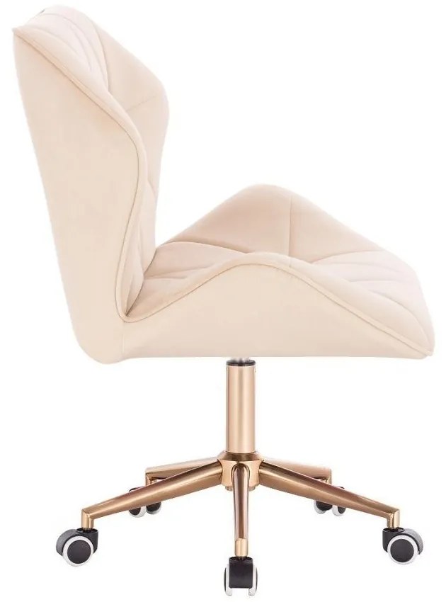 LuxuryForm DESIGN Otočná židle MILANO MAX VELUR na zlaté podstavě s kolečky - krémová