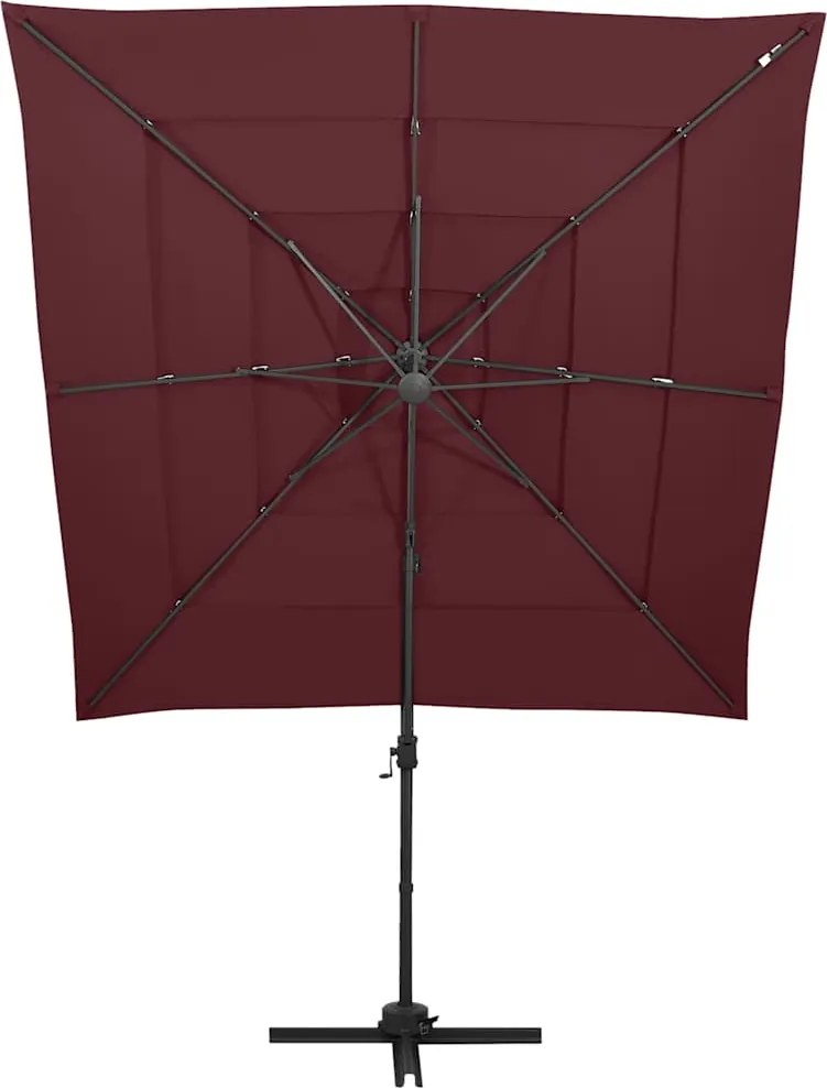 4stupňový zahradní slunečník s hliníkovou tyčí bordó 250x250 cm 313824