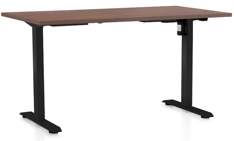 Výškově nastavitelný stůl OfficeTech A, 140 x 80 cm, černá podnož, ořech