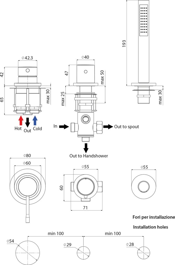 Sapho Blue baterie na okraj vany tříprvková chrom BUTECH3