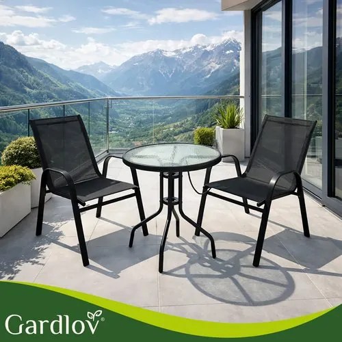 Balkonový set stůl + 2 židle černý Gardlov 27568
