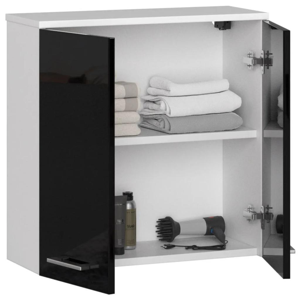 Závěsná koupelnová skříňka Fin 60 cm bílá/černá lesk
