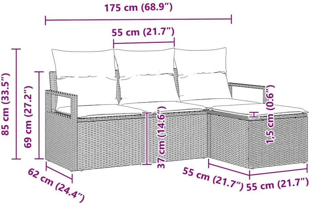 Set pohovek 4 ks Černá polyratan 3346336