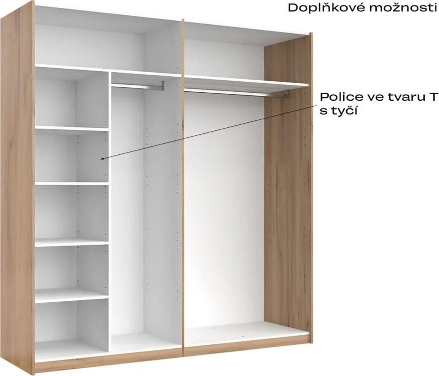 Skříň s posuvnými dveřmi 2,0x2,1 m (Dveře Lesklá Bílá) série N Asti