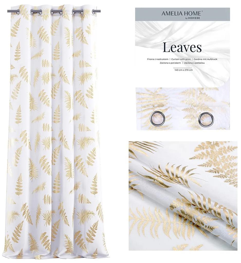 Záclona AmeliaHome Leaves bílá/zlatá