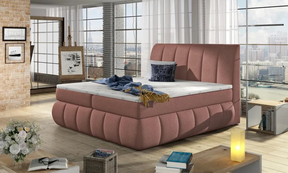 Kontinentální postel Boxspring RAVIOLI růžová 180x200cm