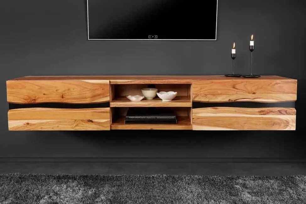 Designová závěsná skříňka pod TV Amazonas Akácie Natur 160cm