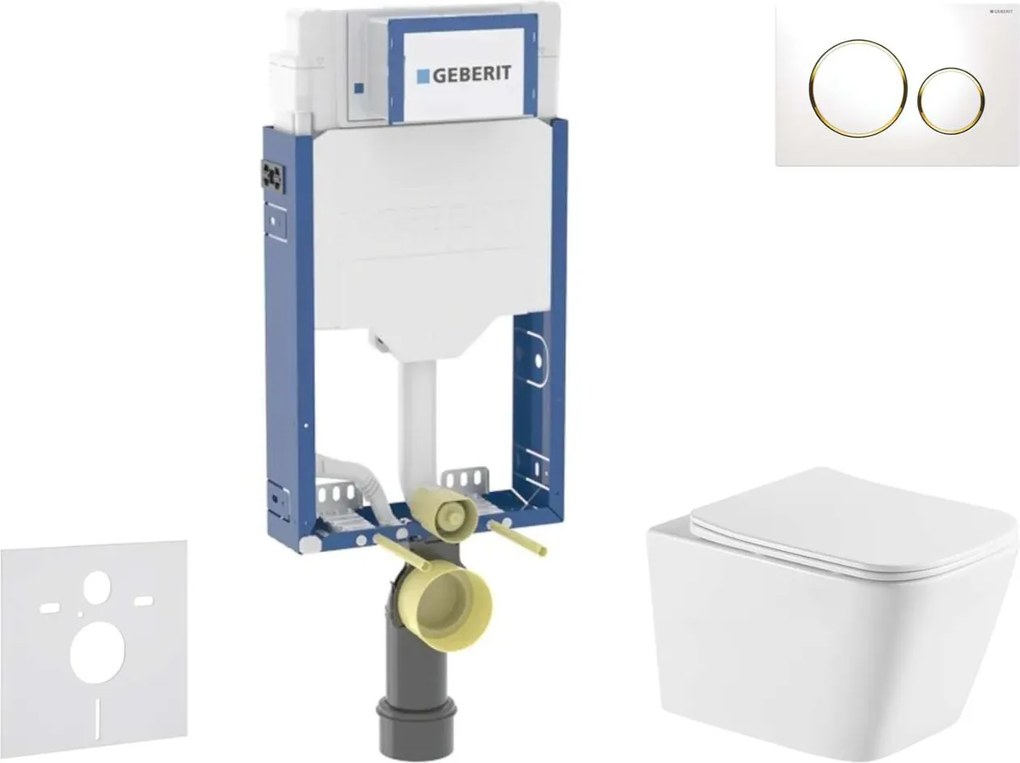 Geberit Kombifix - Set předstěnové instalace, klozetu Arkas I a sedátka softclose, tlačítko Sigma20, bílá/pozlacená SANI15CA3167