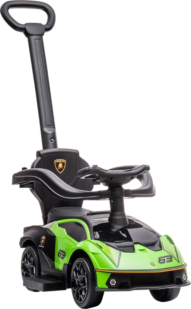 AIYAPLAY 2v1 Lamborghini Essenza SCV12 Dětské odrážedlo pro děti 12-36 měsíců s odnímatelnou rukojetí a bezpečnostní zábranou 86,5x40x89,5 cm Zelená a