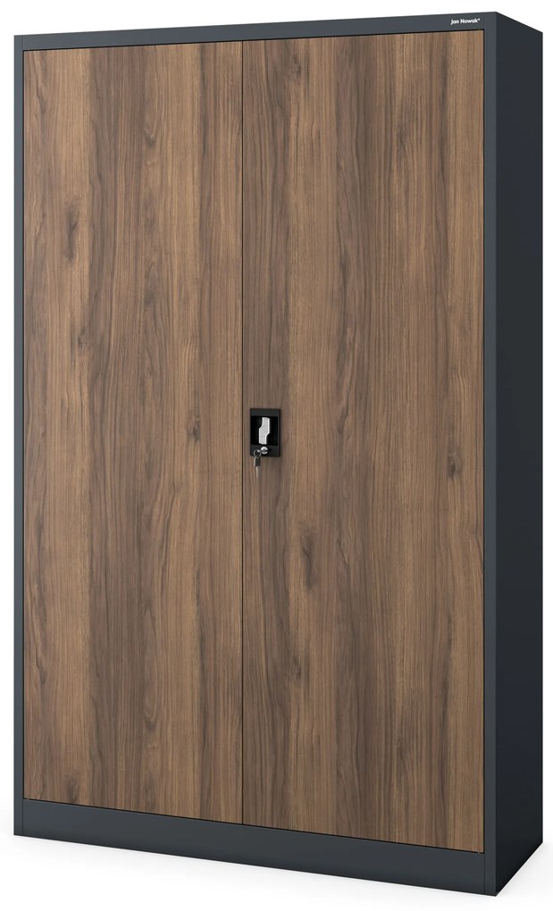 Kovová kancelářská skříň na dokumenty široká bílá antracit/ořech, 1150x1850x400 mm: JAN II Eco Design