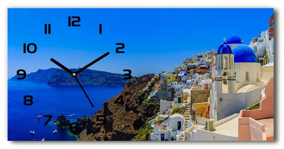 Wallmuralia Skleněné hodiny na stěnu Santorini Řecko 60x30 cm