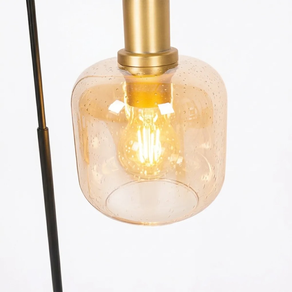 Designová stolní lampa černá s mosazí a jantarovým sklem - Zuzanna