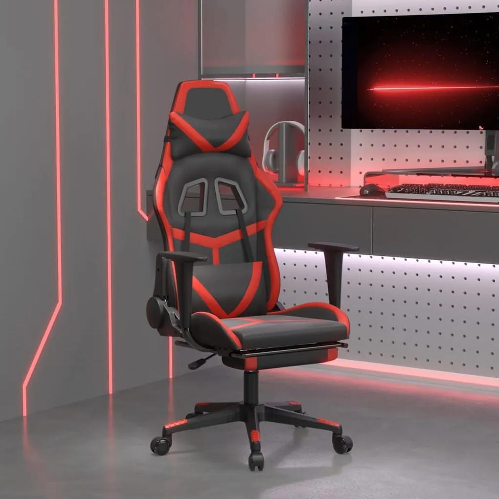 Masážní herní židle s podnožkou černá a červená umělá kůže,  345435