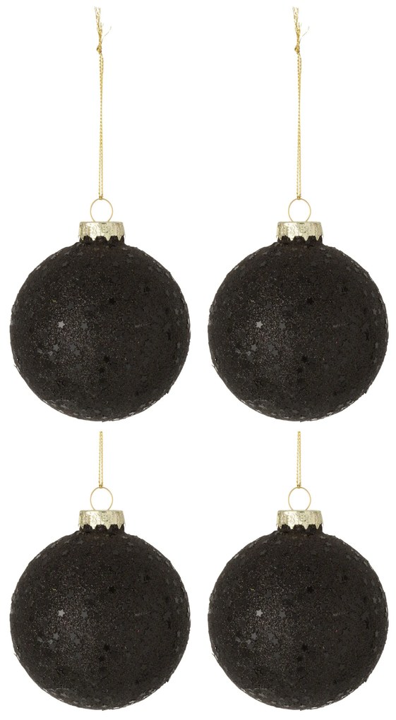 4ks černé vánoční koule  Baubles stars black  – Ø 10cm