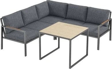 Outsunny venkovní lounge 3dílná pro 5 osob, 2 pohovky s tlustými polštáři, 1 konferenční stolek, 183x183x72cm, tmavě šedá