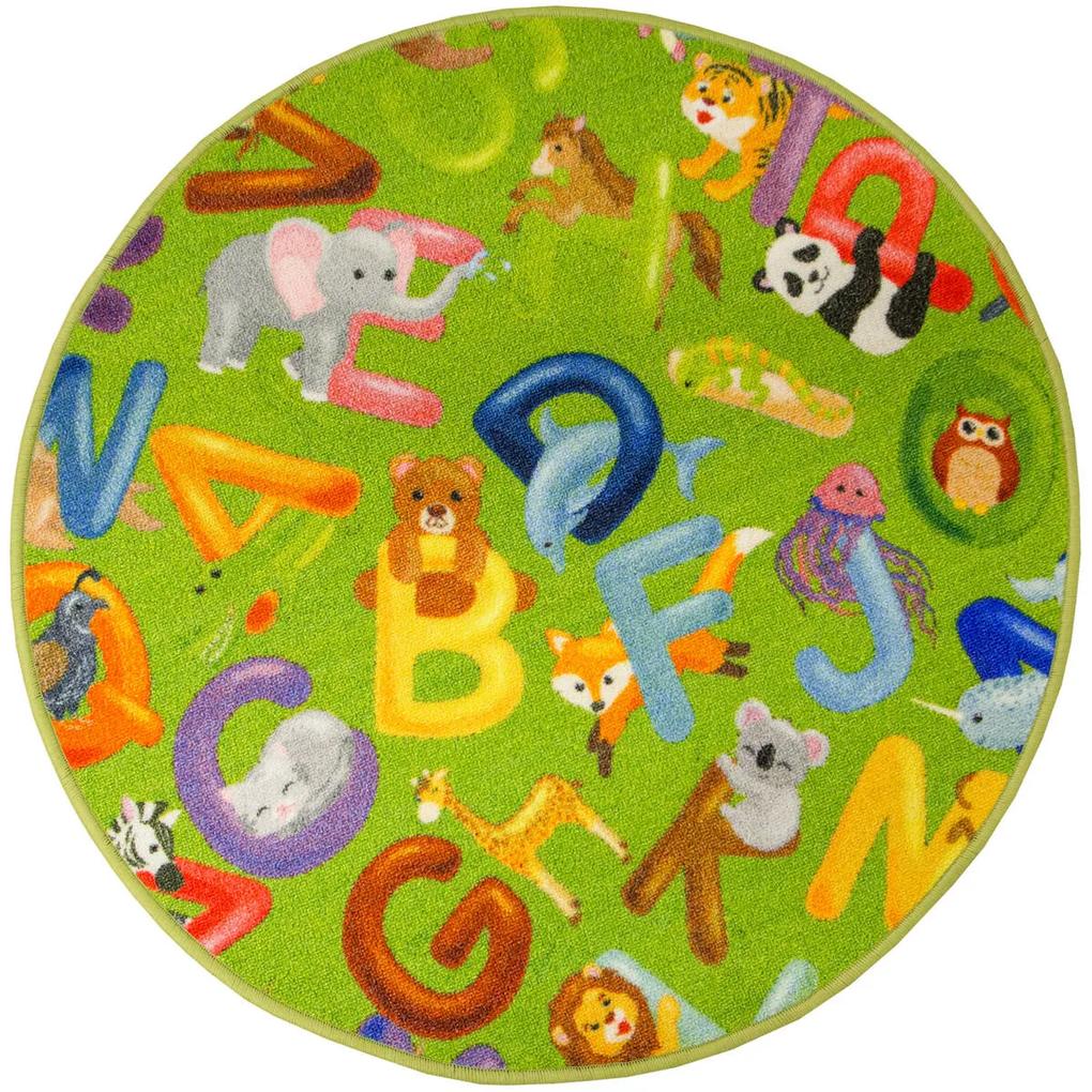 Dětský kulatý koberec Alfabet 12 zelený Rozměr: průměr 150 cm