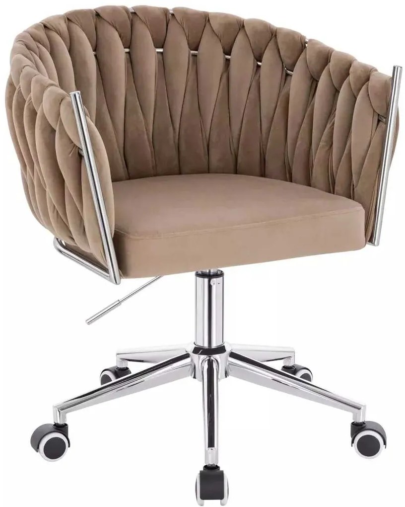 LuxuryForm DESIGN Židle NORDEN VELUR na stříbrné podstavě s kolečky - latte