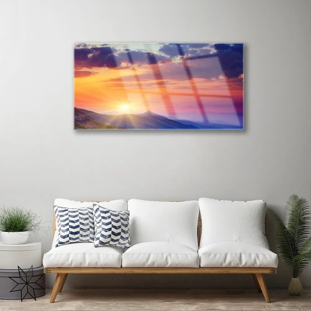Obraz na skle Slunce Hory Krajina 120x60 cm