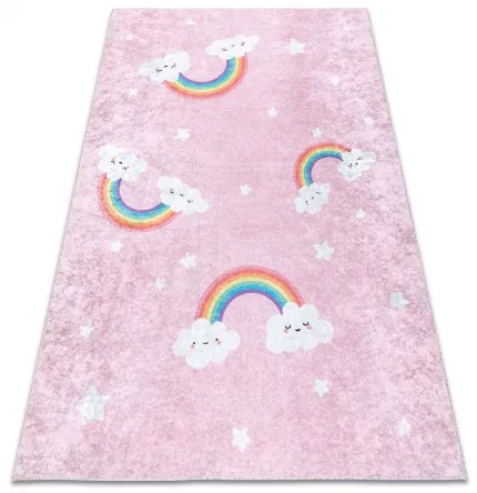 Dywany Luszczow Dětský kusový koberec JUNIOR 52063.802 pratelný  Duha, mraky pro děti protiskluz, růžový Rozměr koberce: 140 x 190 cm